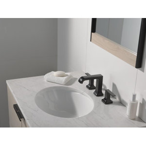 Delta Velum Widespread Curved Bathroom Faucet 3 Hole, 2-handle Bathroom Sink Faucet with Drain ...